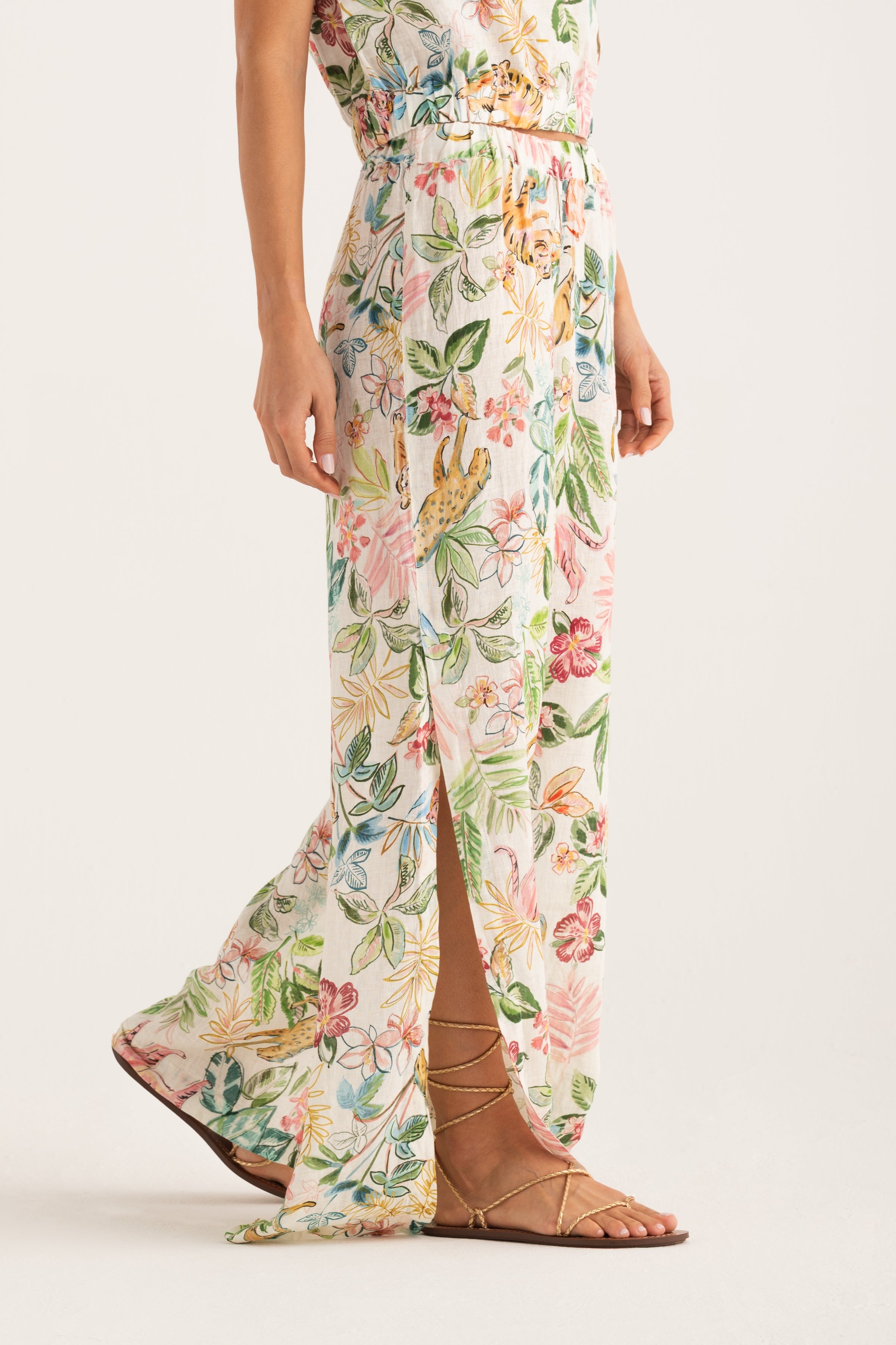 Wide Leg Pant Jungle with Side Slits – 120percento Lino USA